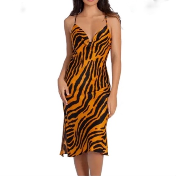 Midnight Bakery | Dresses | Midnight Bakery Shimmer Satin Tiger Print ...